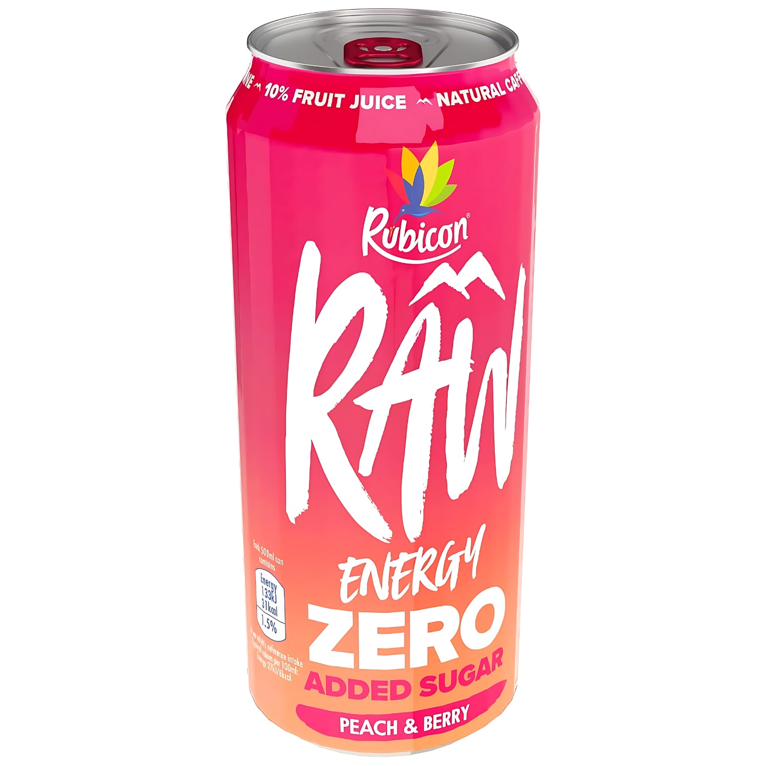 Rubicon Raw Energy Drink Zero Sugar Free Peach & Raspberry 500ml ...